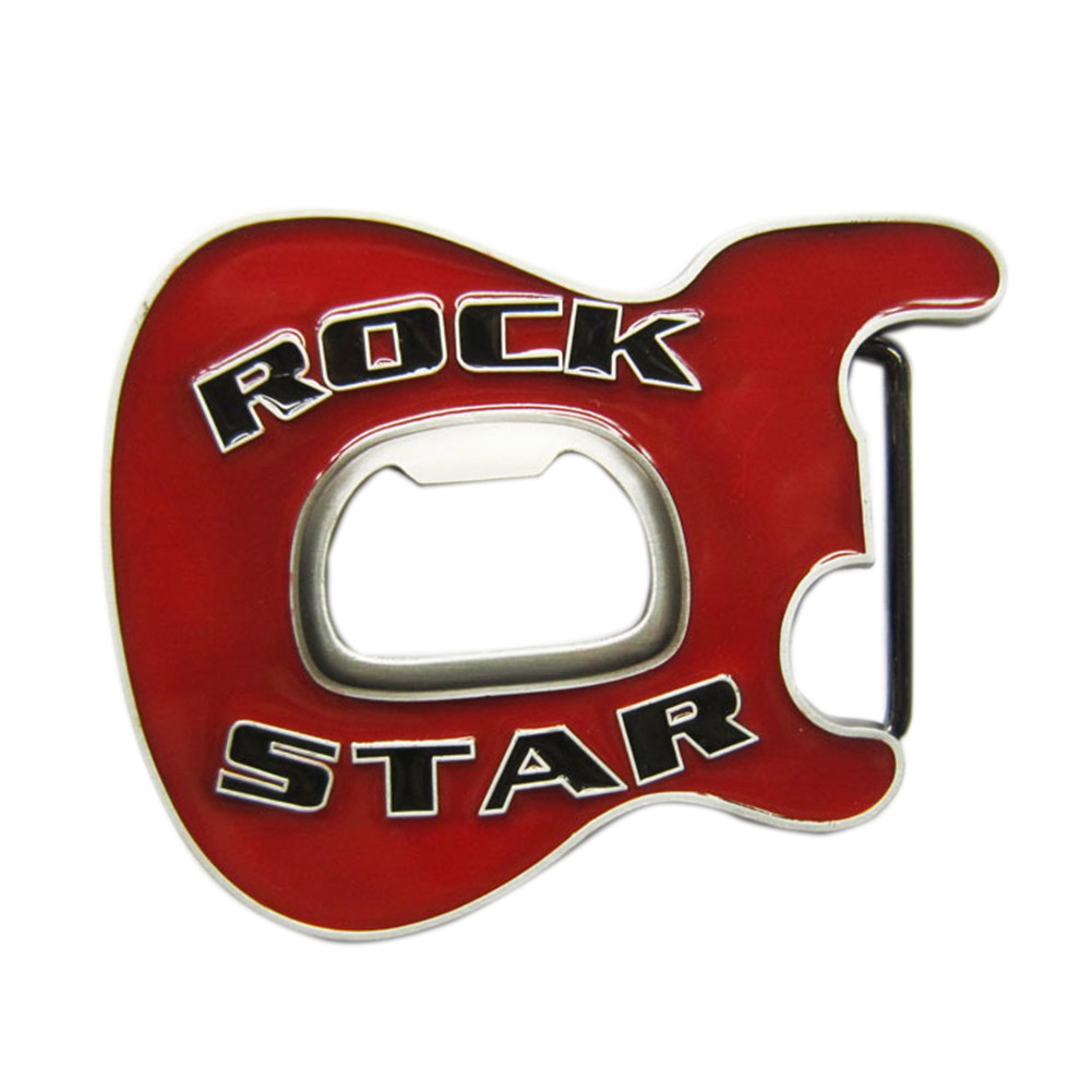 New Vintage Red Enamel Rock Music Star Guitar Belt Buckle With Beer ...