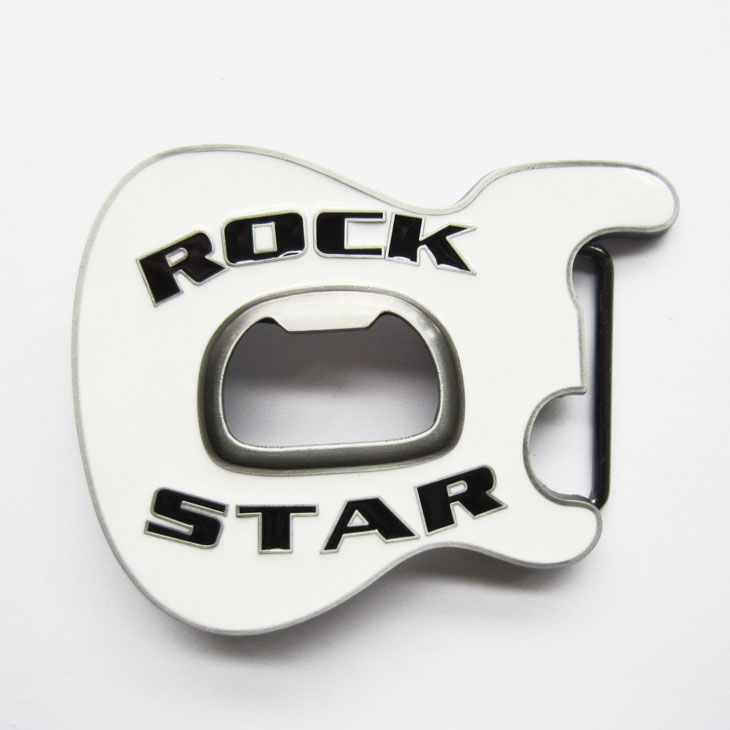 New Vintage White Enamel Rock Music Star Guitar Belt Buckle With Beer ...