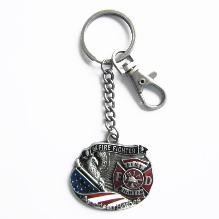 Vintage Hero Fire Fireman Firefighter Metal Charm Pendant Key Ring Key ...