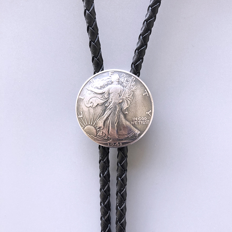 Silver Coin Goddess Bolo Tie Necklace
