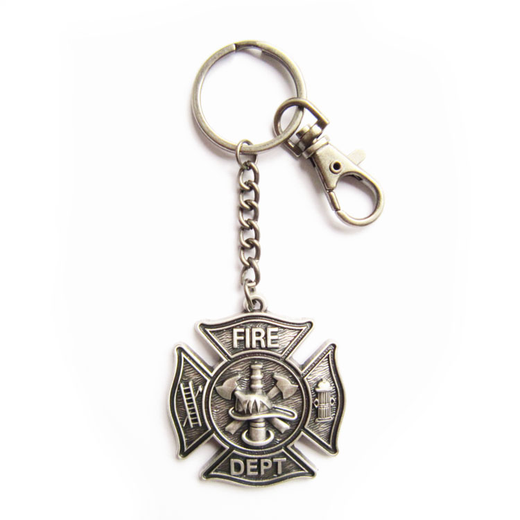Vintage Silver Plated Firemen Firefighter Fire Dept Charm Key Ring Key ...