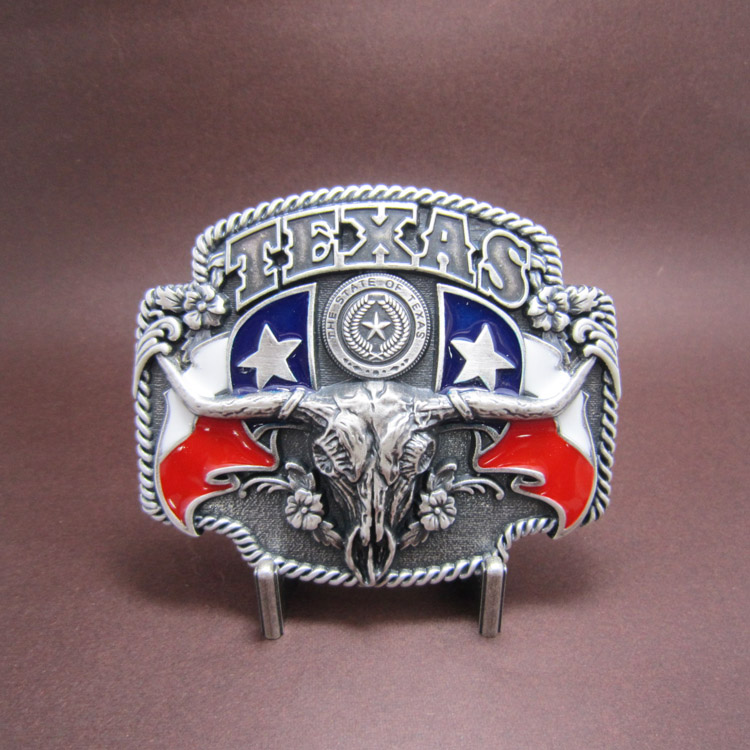 New Vintage Silver Plated Longhorn Bull State Flags Western Belt Buckle ...