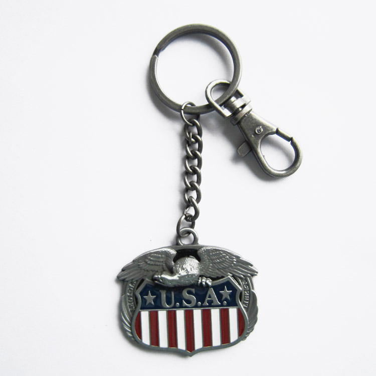 Vintage Western US Flag Eagle Pride Metal Charm Pendant Key Ring Key ...