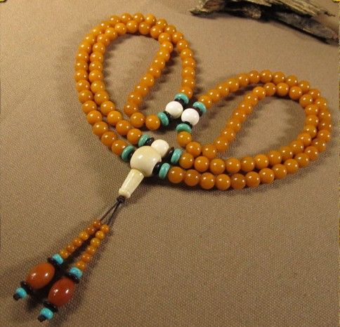 Handmade Tibetan Blessed 8MM Mila Amber Mala 108 prayer beads