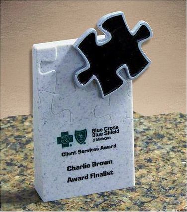 5" Puzzle Piece Award - Cast Stone