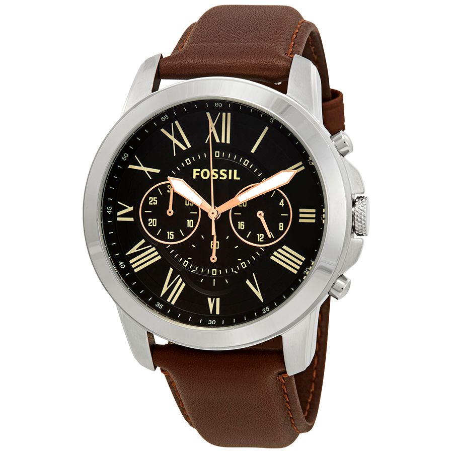 Fossil Grant Chronograph Black Dial Brown Leather Mens Watch FS4813