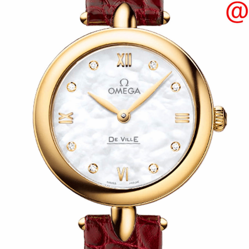 Omega De Ville Prestige Dewdrop Mother of Pearl Diamond Dial 18K Gold Ladies Watch 424.53.27.60 ...