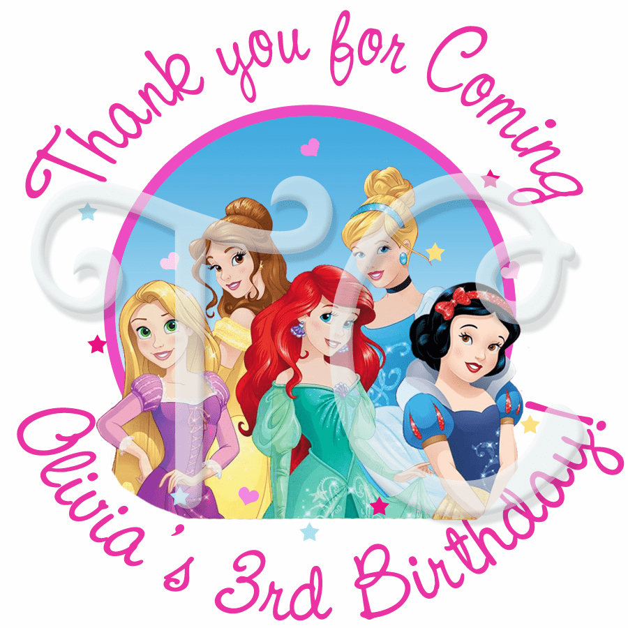 24 Disney Princess Personalized Birthday Stickers