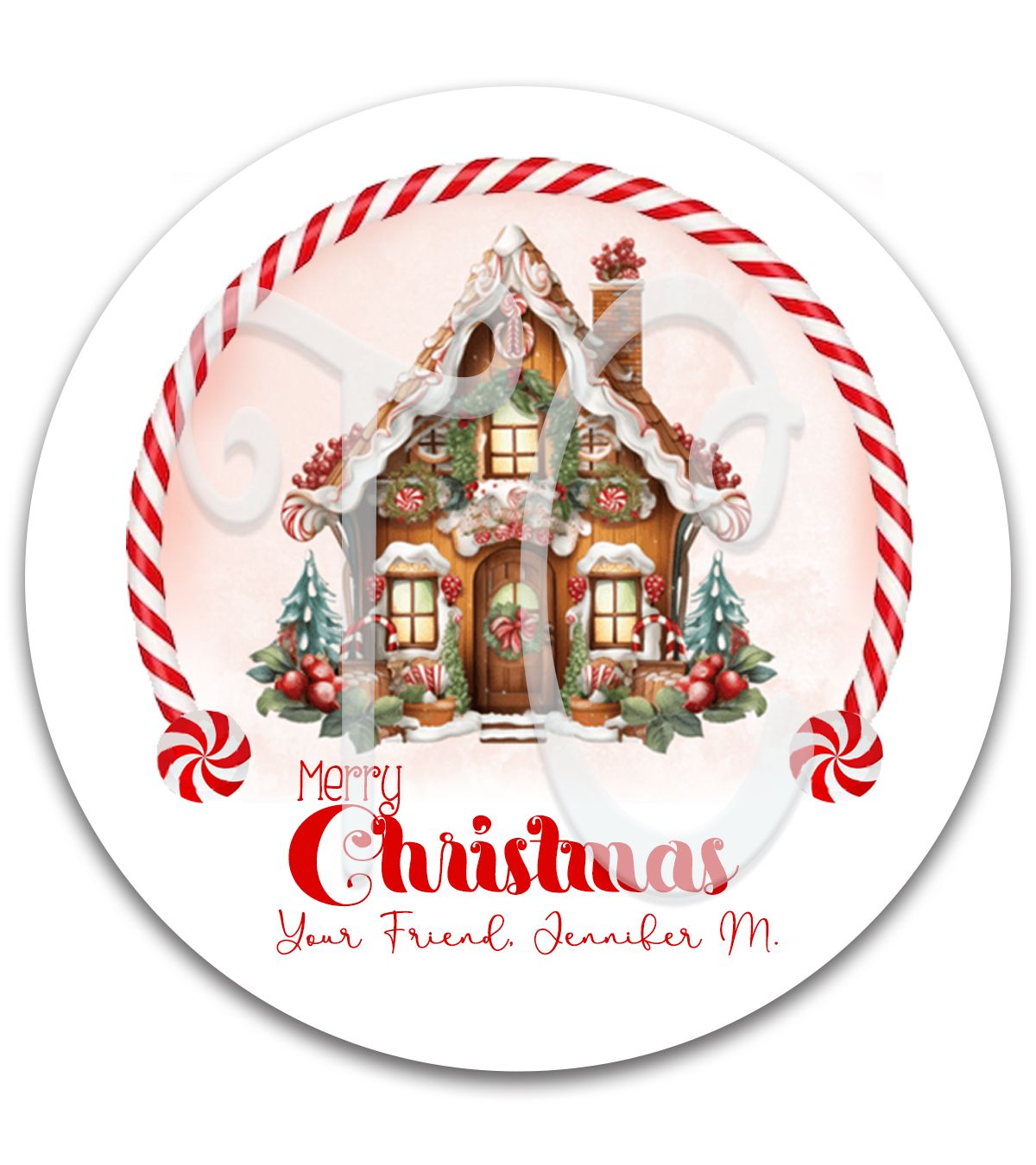 Christmas Candy Cane Gingerbread House Stickers