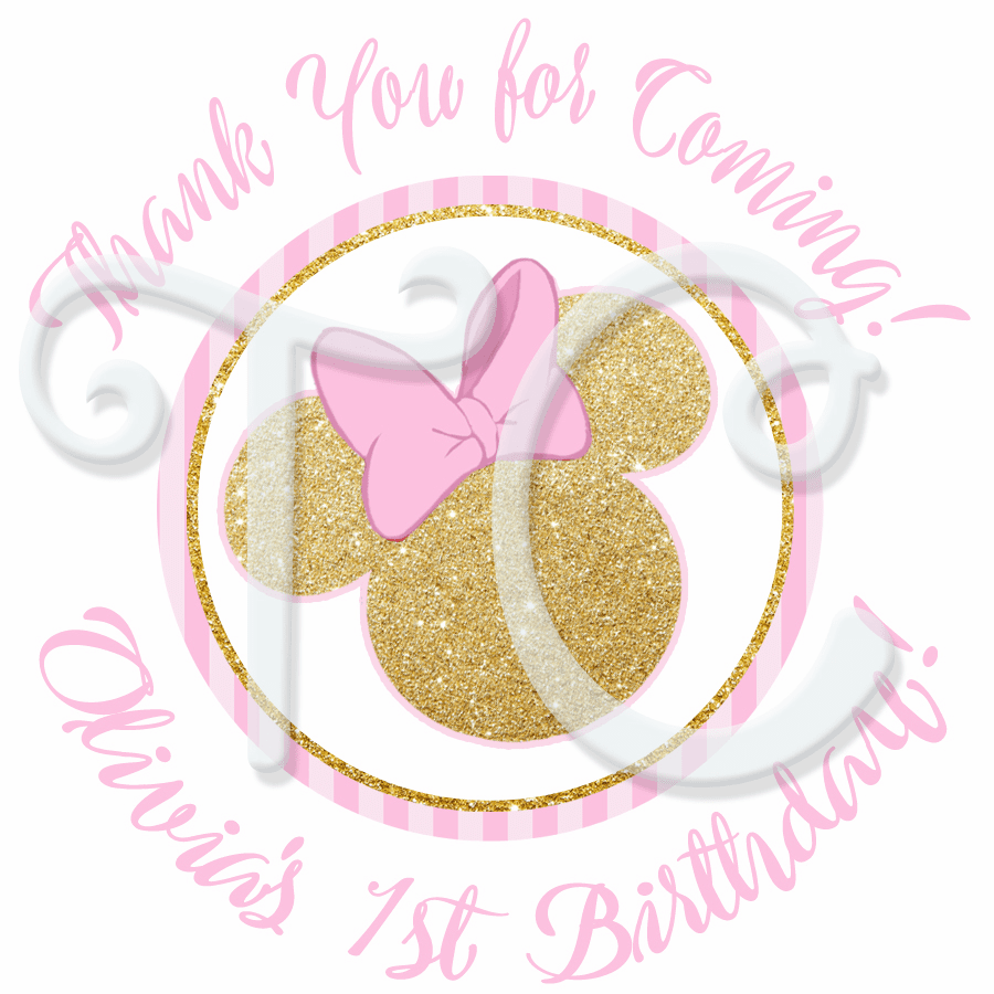 Pink and Gold Personalized Minnie Mouse Stickers