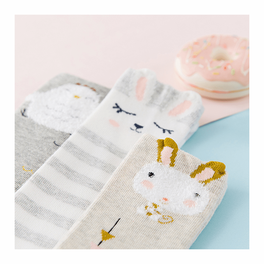 3 pair - Cute Animal Girls Knee High Socks