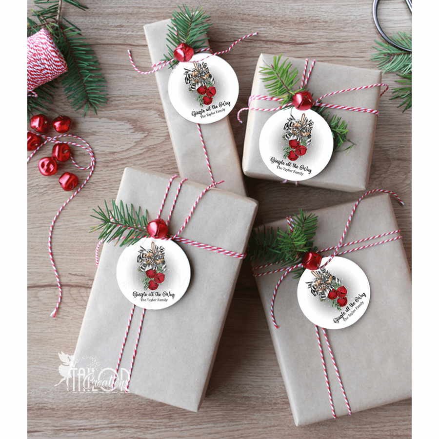 Buffalo Check Christmas Bells Custom Christmas Stickers