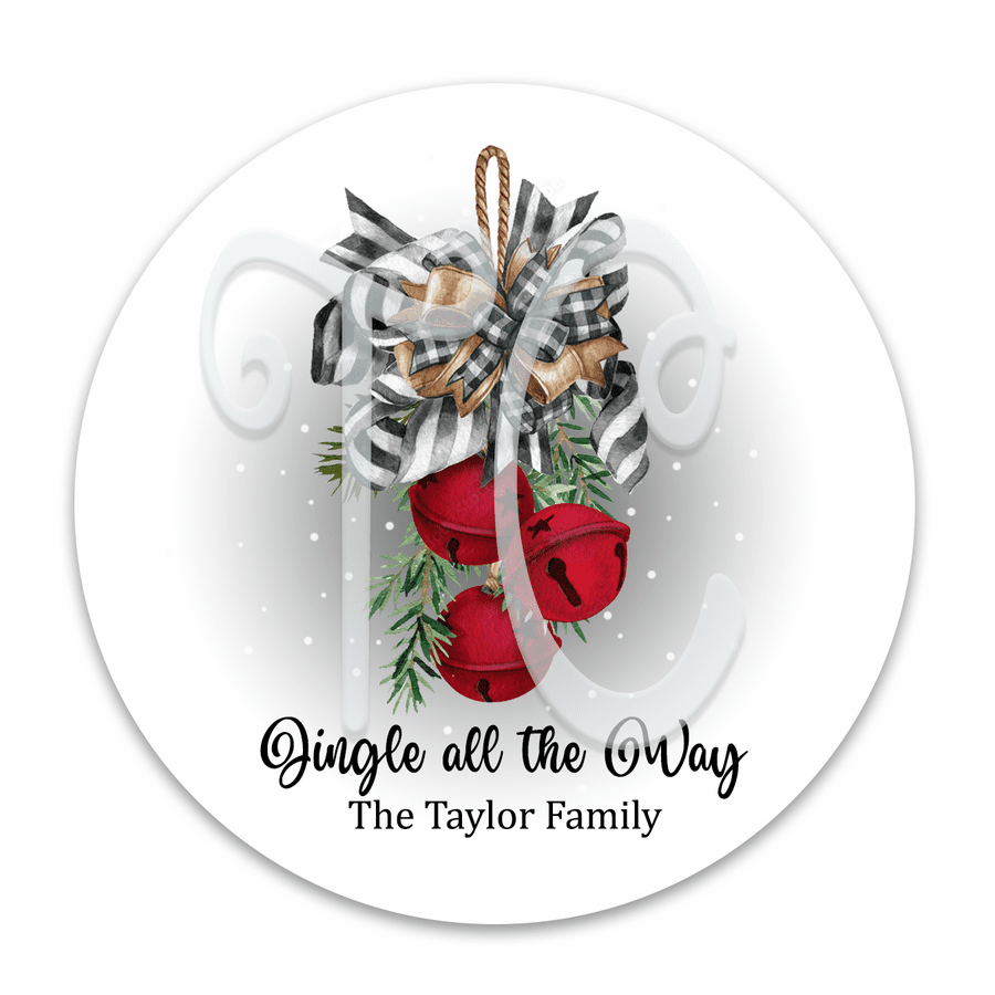 Buffalo Check Christmas Bells Gift Tag Stickers, Buffalo Plaid Gift ...