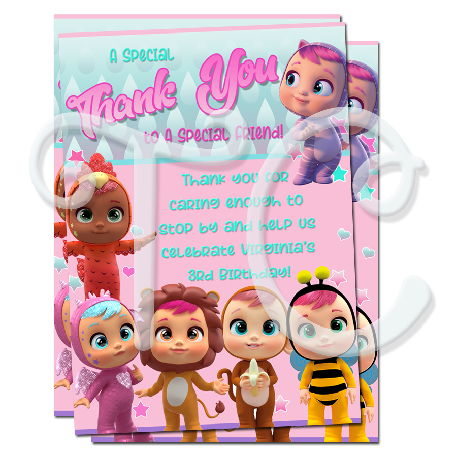 Cry Babies Custom Thank you Cards Birthday Flat Party Supplies
