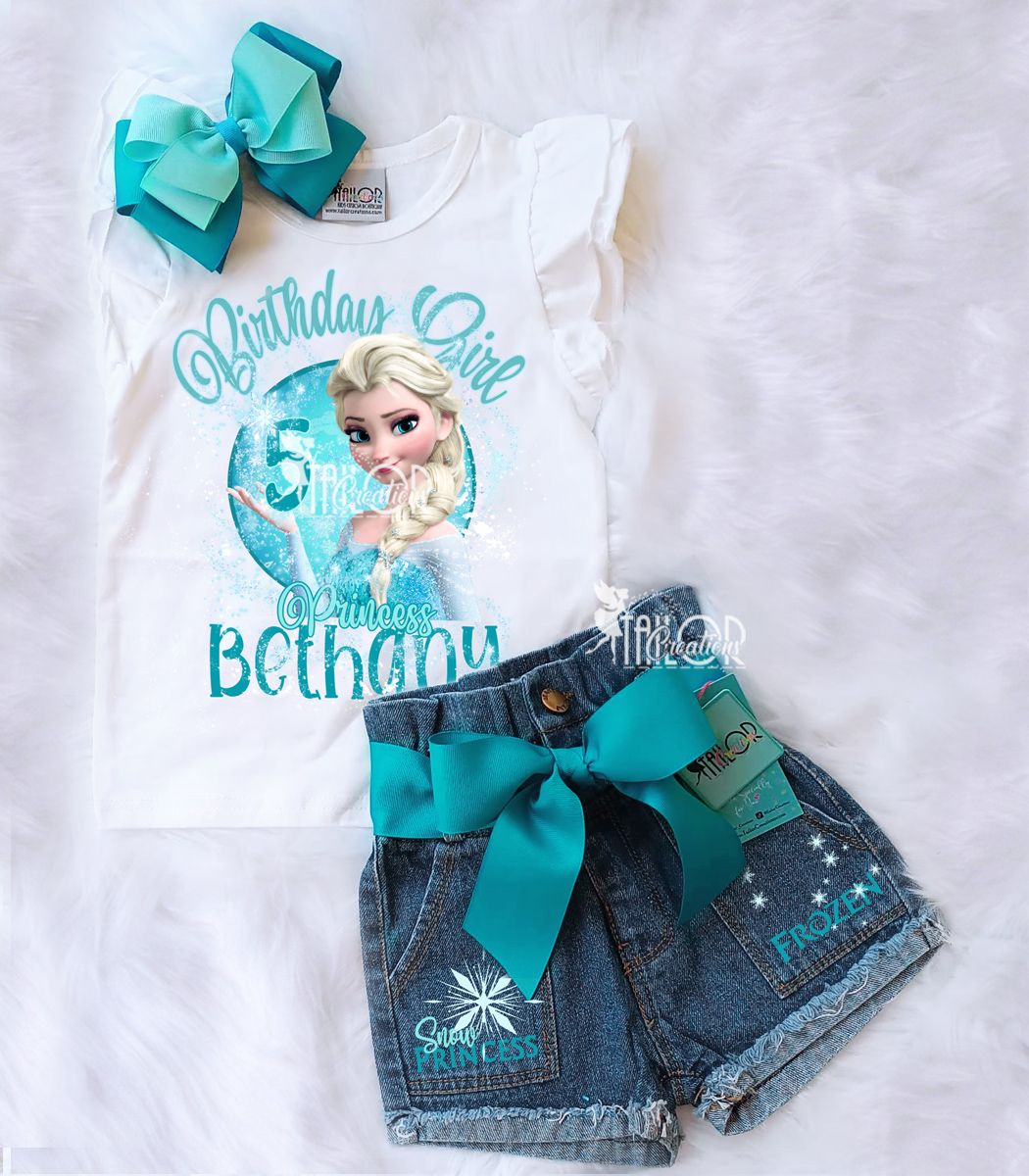 Frozen Elsa Custom Birthday Denim Short Set