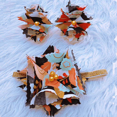 Golden Floral Fabric Barefoot Sandals Set