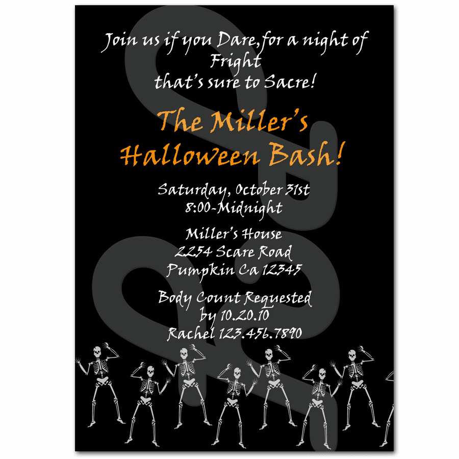 Halloween skeleton personalized party invitations
