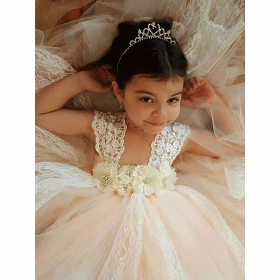 Lace Ivory and Peach Tutu Dress