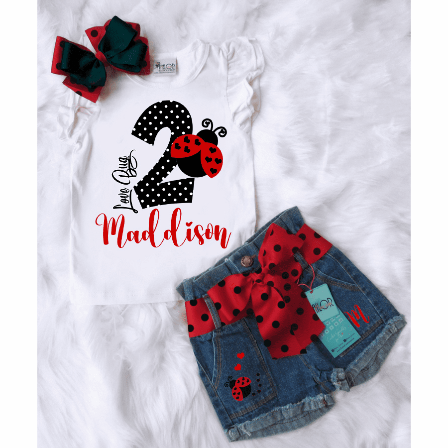Ladybug Love Bug Polka Dot Custom Birthday Shirt Shorts Set Denim Jeans ...