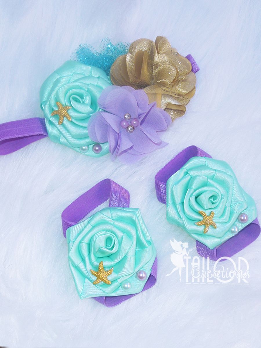 Aqua and Lavender Mermaid Barefoot Sandals Set