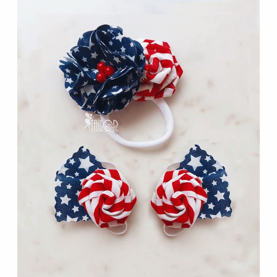 Patriotic American Flag Fabric Flower Headband