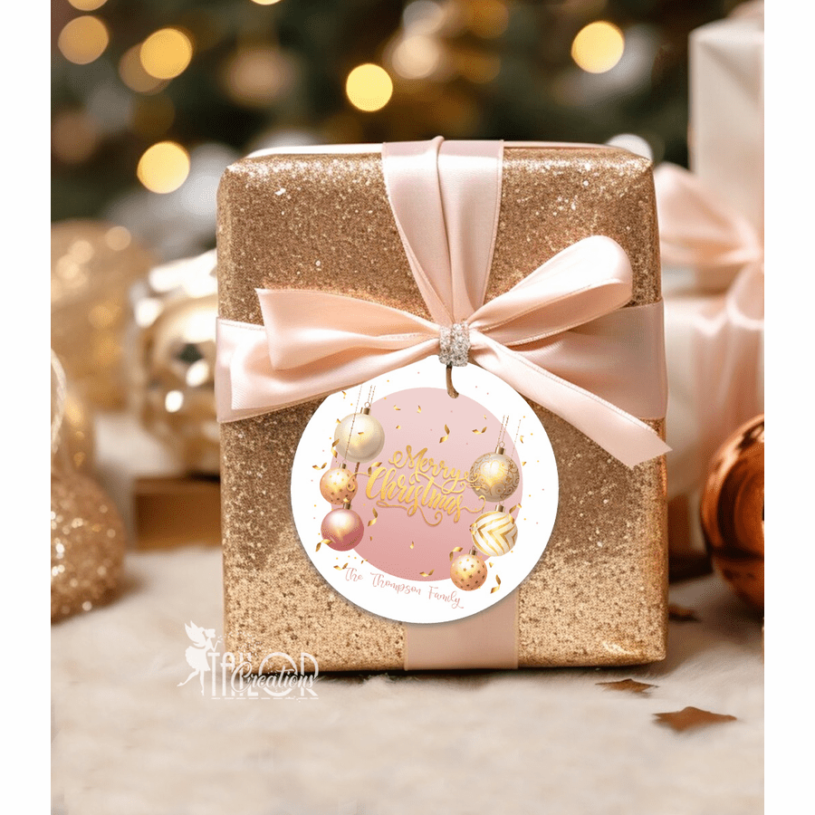 Pink Gold Merry Christmas Stickers, Rose Gold Holiday Sticker Label ...