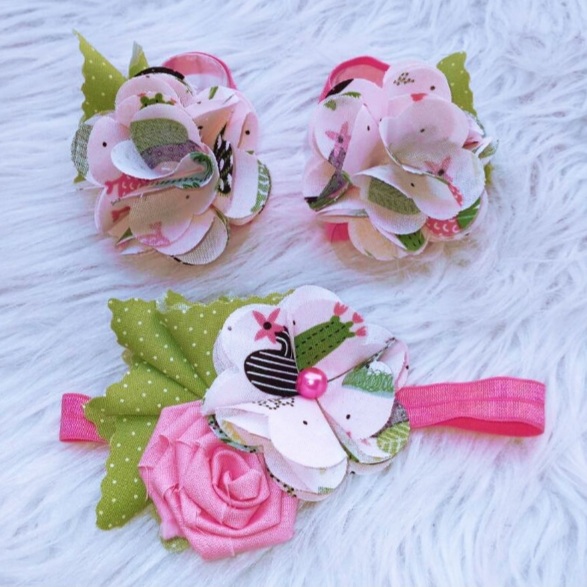 Pink Cactus Barefoot Sandals set