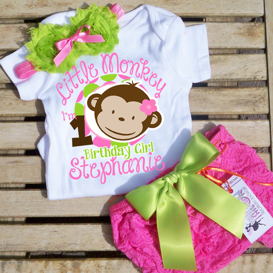 Pink Mod Monkey Personalized Petti Lace Set