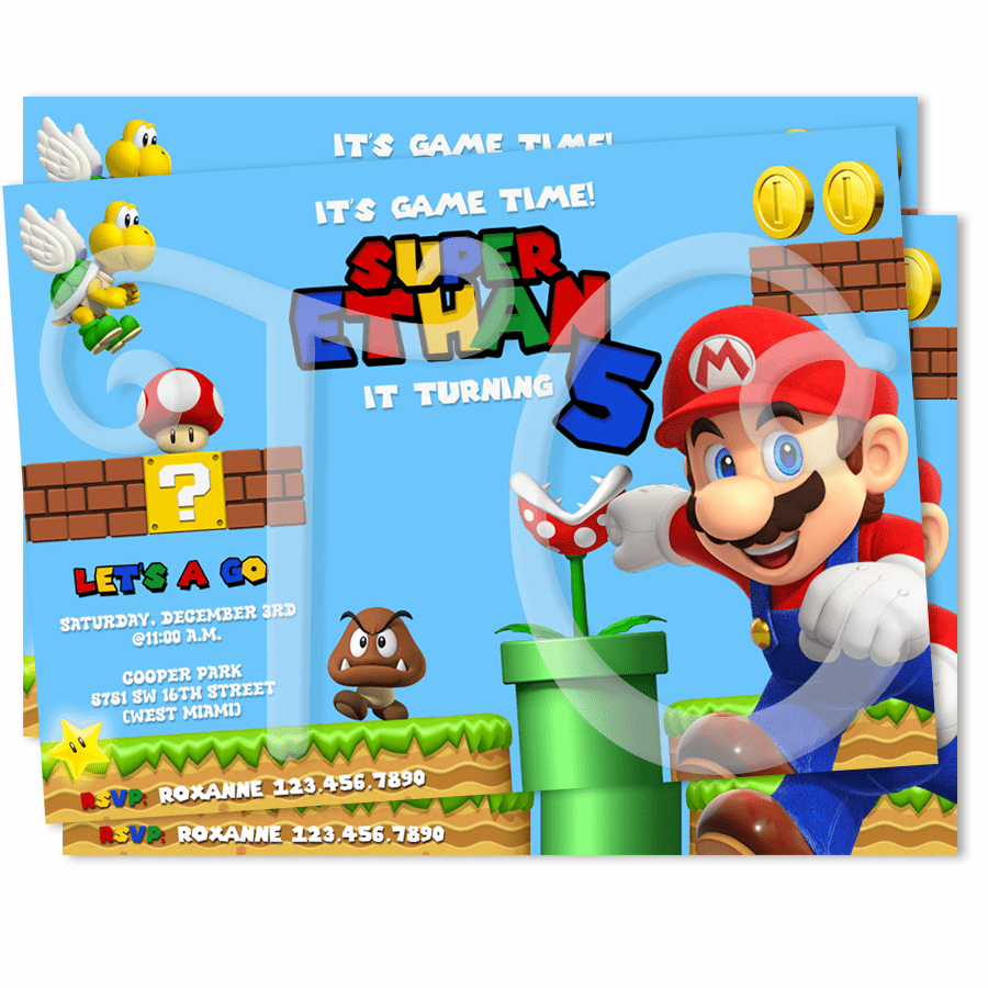 Super Mario Bros Flat Thank you Cards Video Game DIY File Printed Party