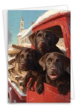 Chocolate Lab Winter Pups - Truck: Creative Thank You Printed Greeting Card