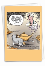 Cat and Genie: Funny All Occasions Blank Greeting Card