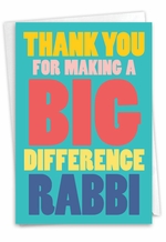 Big Difference Rabbi: Humorous Thank You Paper Greeting Card