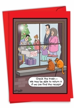 Check The Trash: Funny Merry Christmas Greeting Card - Cats, Dogs