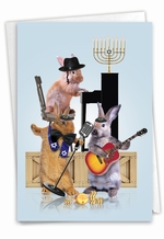 Menorah Animals Bands-Rabbits: Artistic Chanukah Card