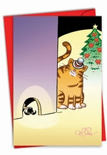 Mouse-stache: Funny Christmas Greeting Card - Funny Cat and Mouse