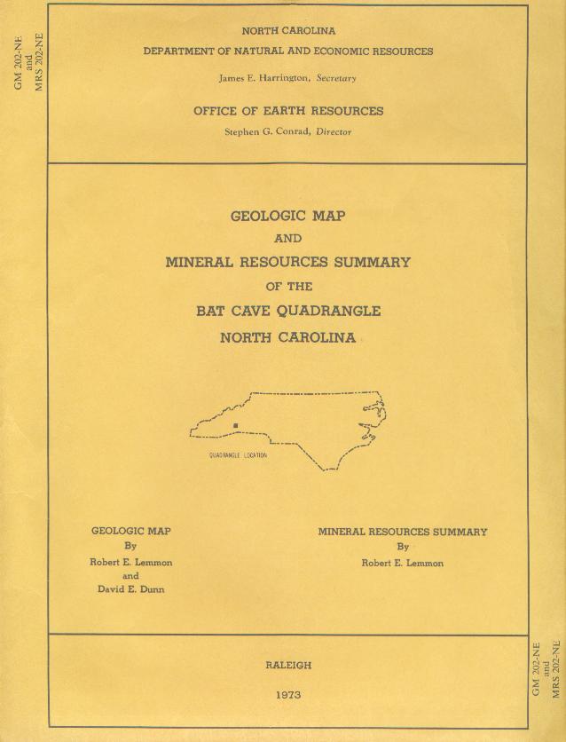 NCGS Geologic Map and Mineral Resources Summary of the BAT CAVE quadrangle