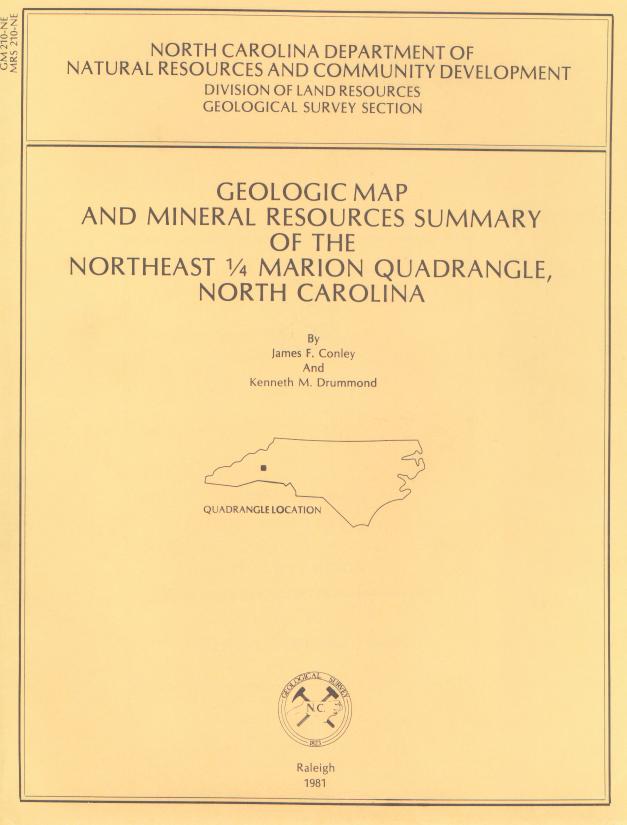 NCGS Geologic Map and Mineral Resources Summary of the NORTHEAST 1/4 ...