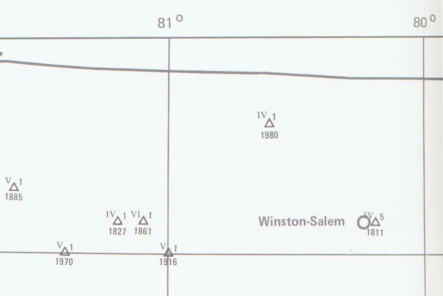 Seismicity Map of the State of North Carolina: USGS Map MF-1988