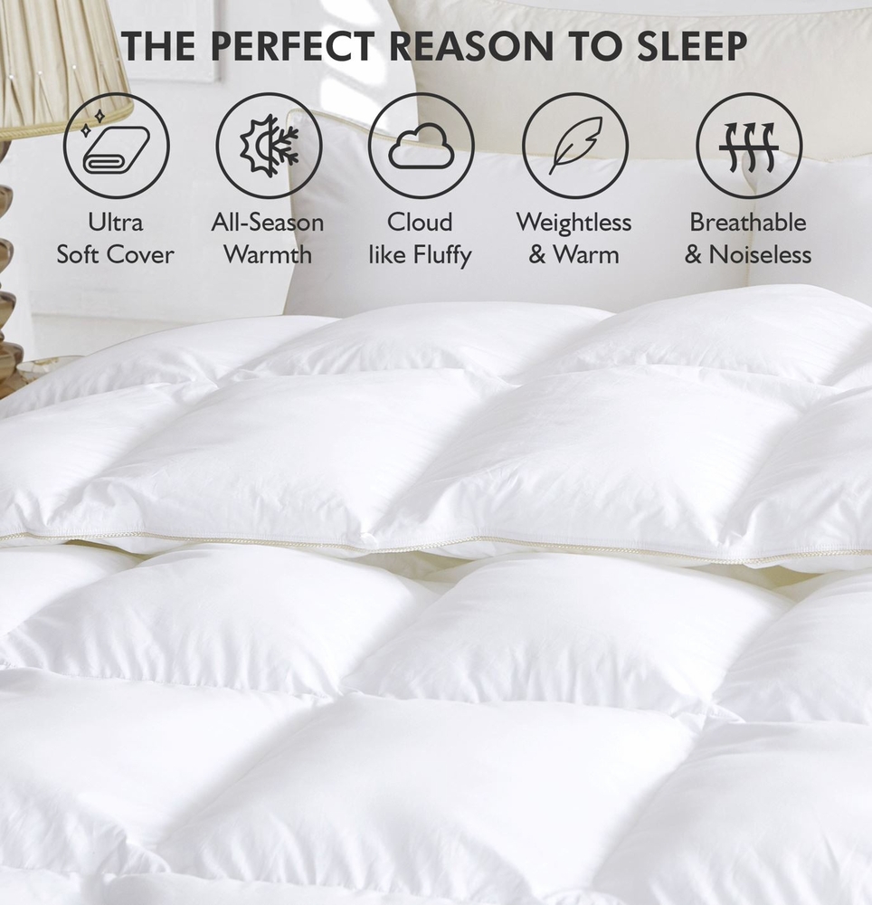 Luxurious King Size Goose Down Feather Fiber Comforter | Luxury Egyptian Linens