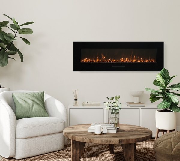 Amantii 48 Inch Wall or Flush Mount Smart Electric Fireplace with Glass ...