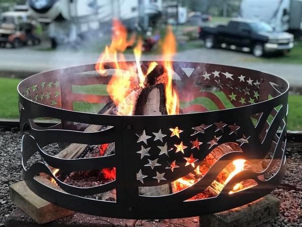 P&D Metal Works American Flag Wood Burning Fire Ring