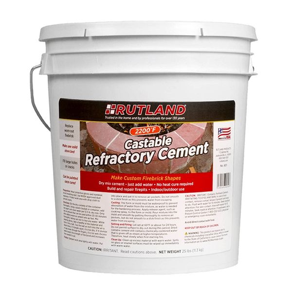 Castable Refractory Cement for Fireplaces by Rutland (25 Pound Tub)
