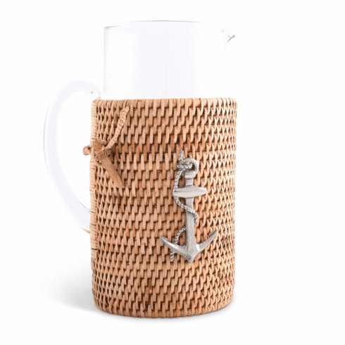 Anchor Wicker Rattan Glass Pitcher & Cover - Ocean Offerings