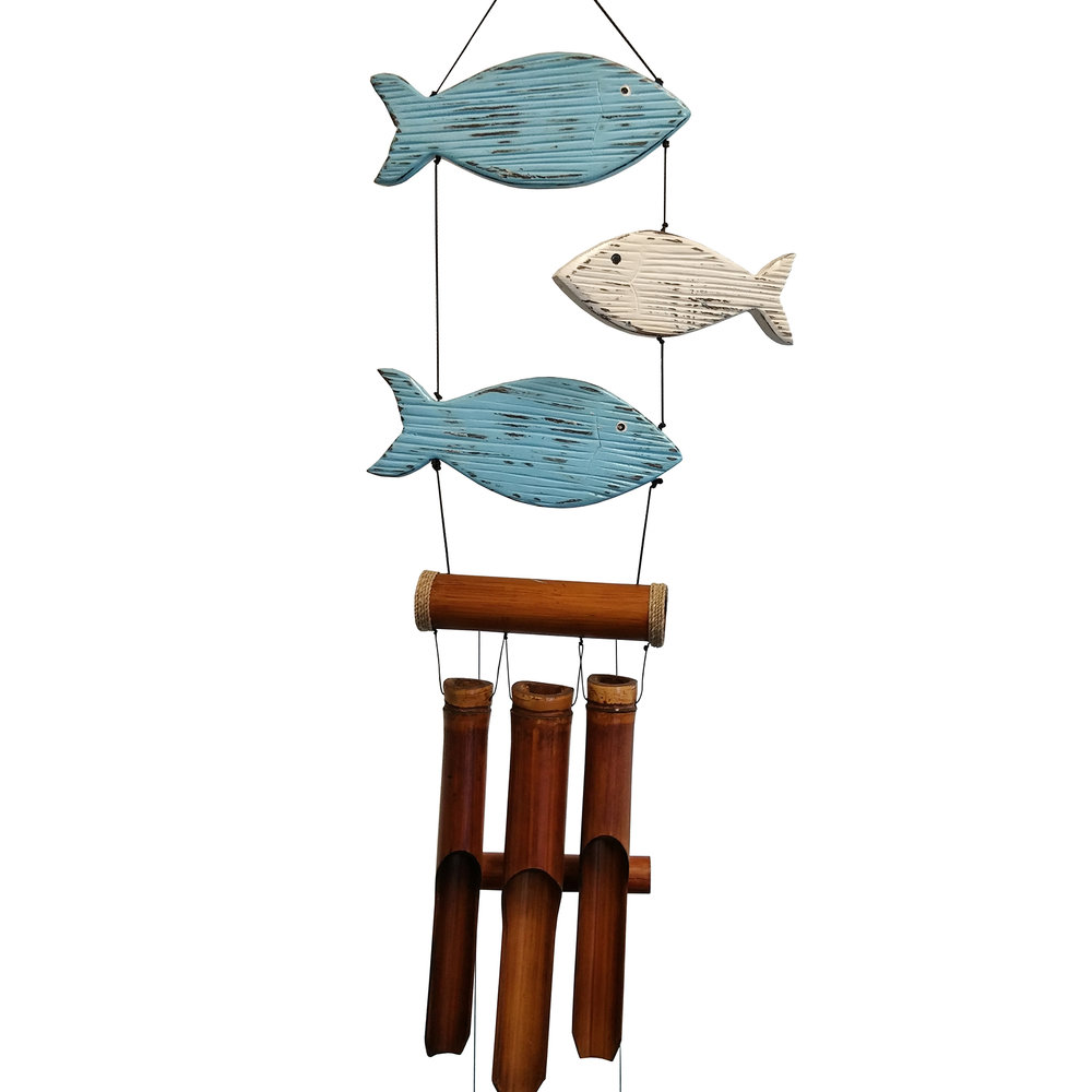 Blue & White Fun Fish Bamboo Wind Chime