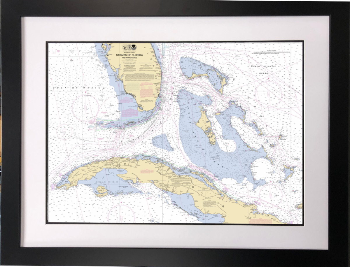 Framed Straits of Florida Historical Nautical Chart - Ocean Offerings