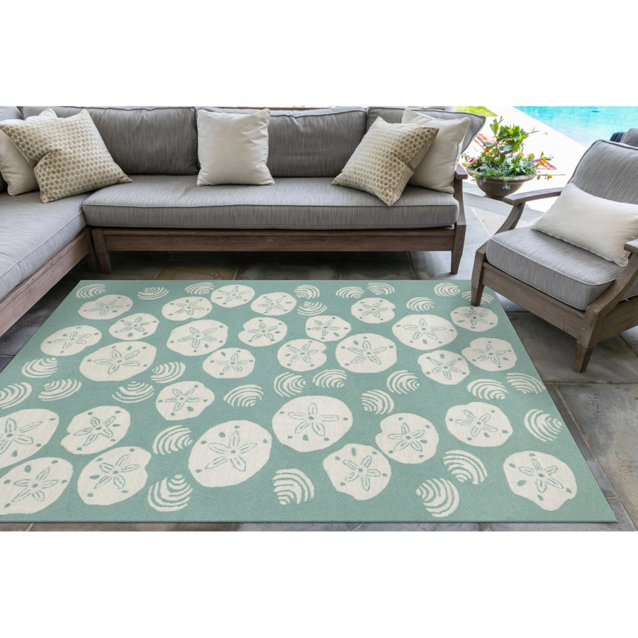Frontporch Shell Toss Aqua Rug - Ocean Offerings