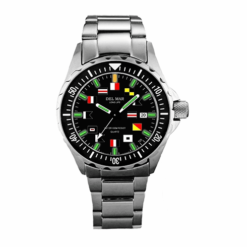 Men's SuperGlo Black Face Nautical Flags Watch