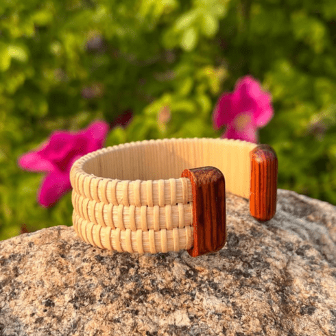 Nantucket Weave Cuff Bracelet w/ Rosewood End Caps - Ocean Offerings