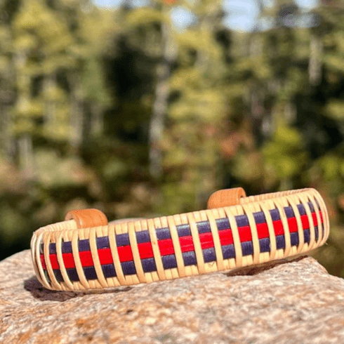 Nantucket Weave Stripe Cuff w/ Cherry Wood End Caps - Ocean