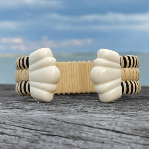 Nantucket Weave Stripe Scallop Shell Cuff Bracelet - Ocean Offerings